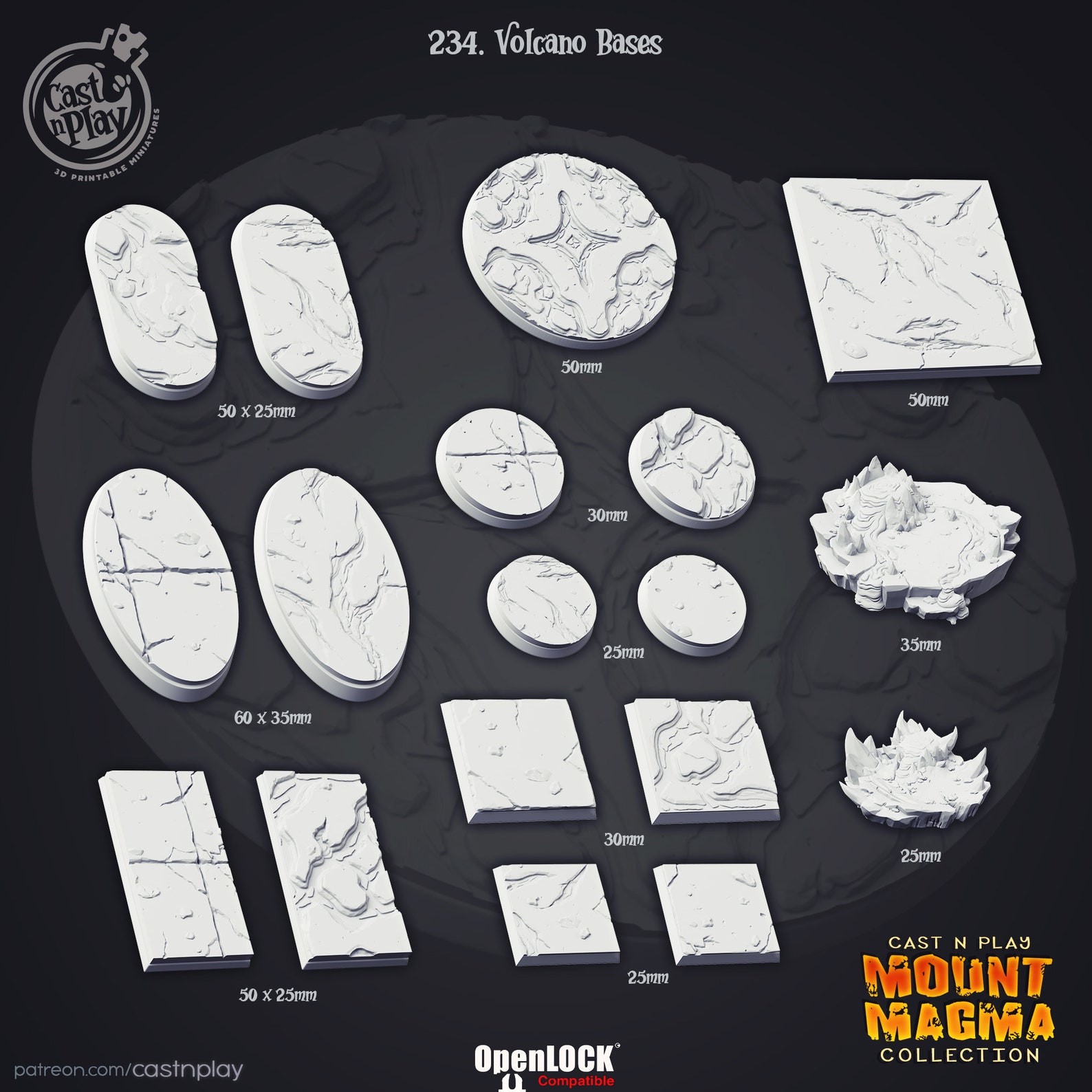 Volcano Style Bases 25mm 30mm 35mm 50mm 60mm 3D RESIN Printed Tabletop ...