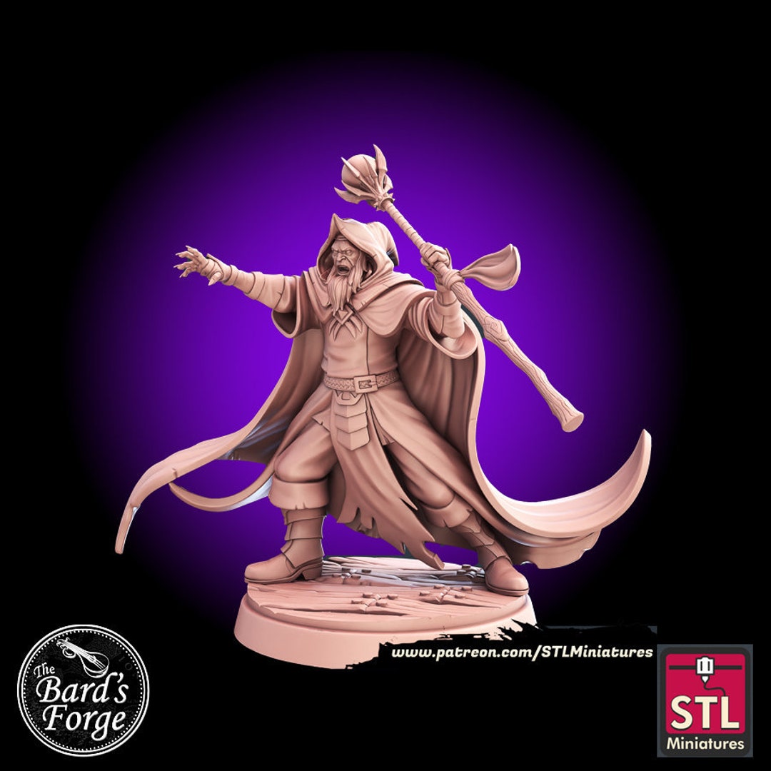 Dark Wizard Sorcerer Mage Mini 3D Resin Printed 28-32mm Tabletop ...