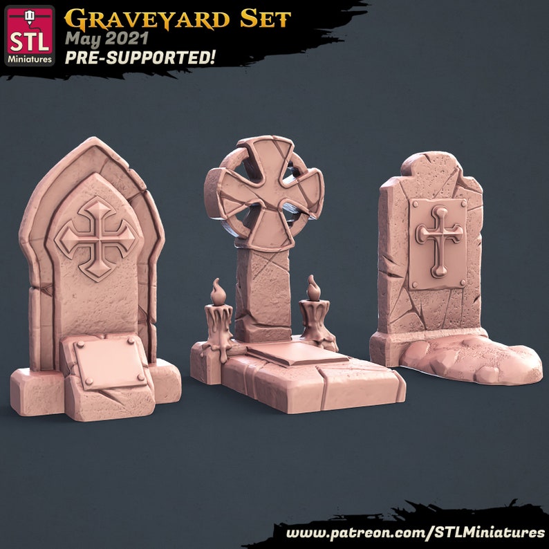 8pc Graveyard Set • Gravedigger • Wraiths • Priest • Graves • STL ...