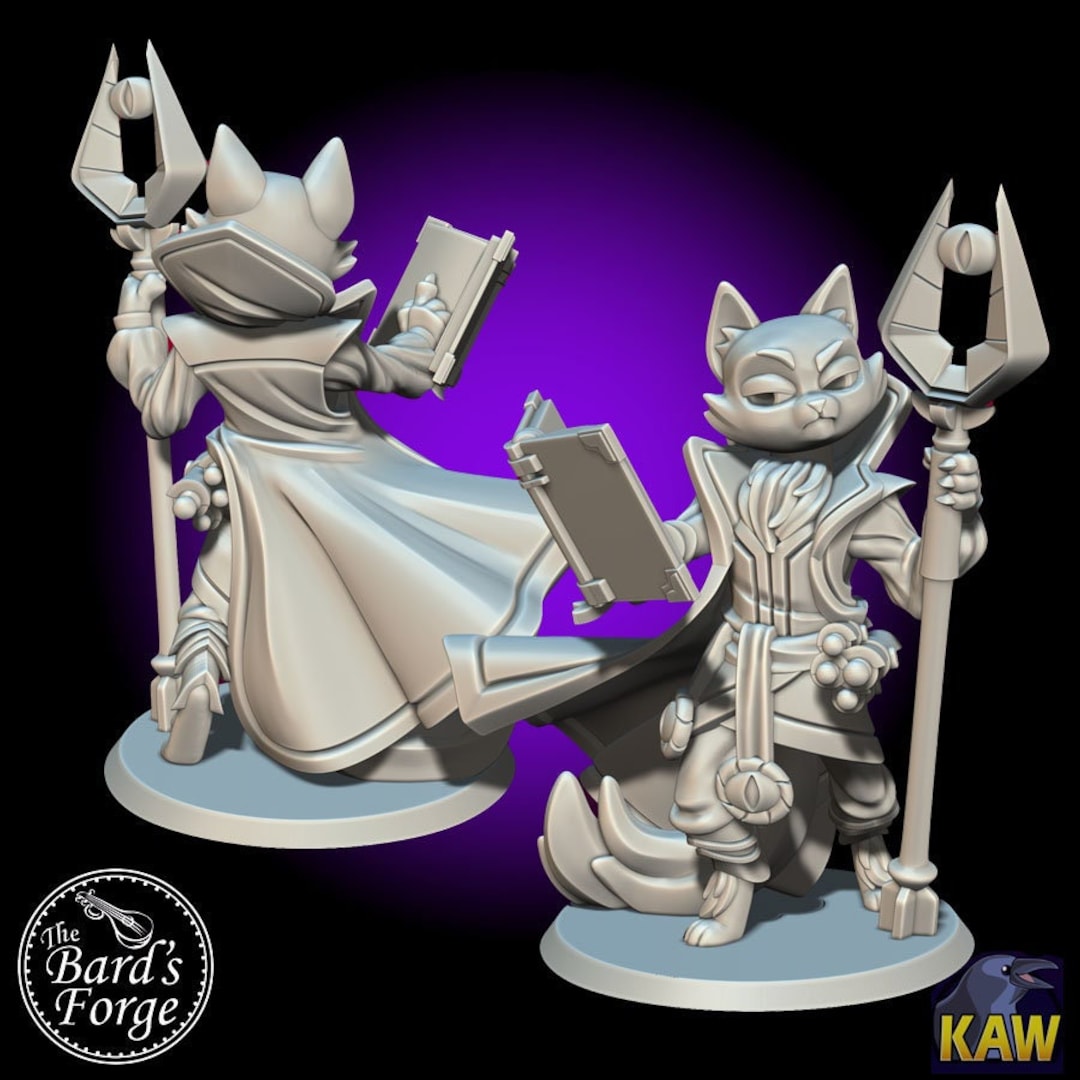 Wizard Female Cat • Tabaxi • Catfolk • KAW • Miniature • 3D Resin ...