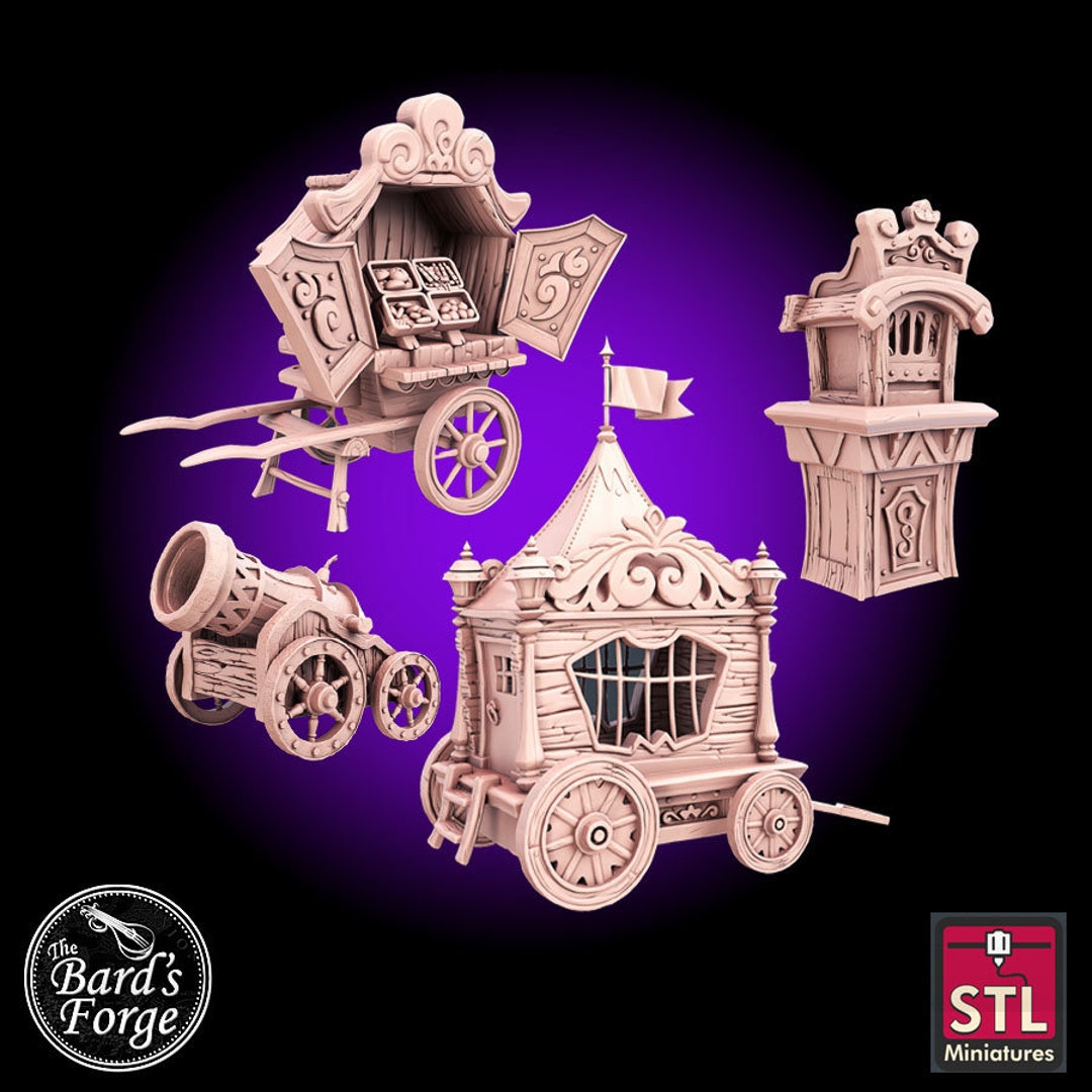 4pc Set Carnival Fair Festival Props Mini 3D Resin Terrain Printed 28 ...