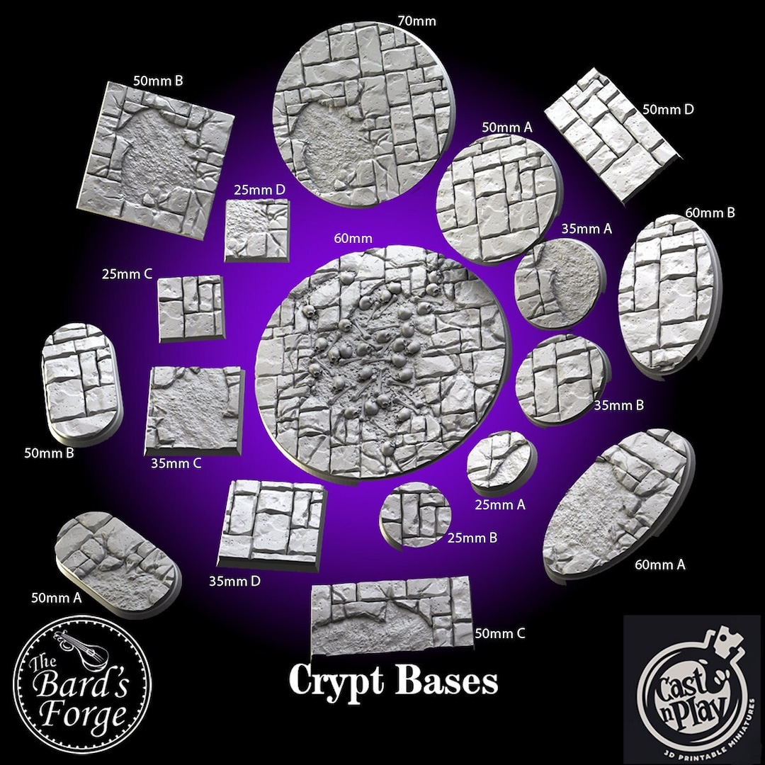 Crypt Bases • 20mm 25mm 30mm 35mm 50mm 60mm 70mm • 3D RESIN Printed ...