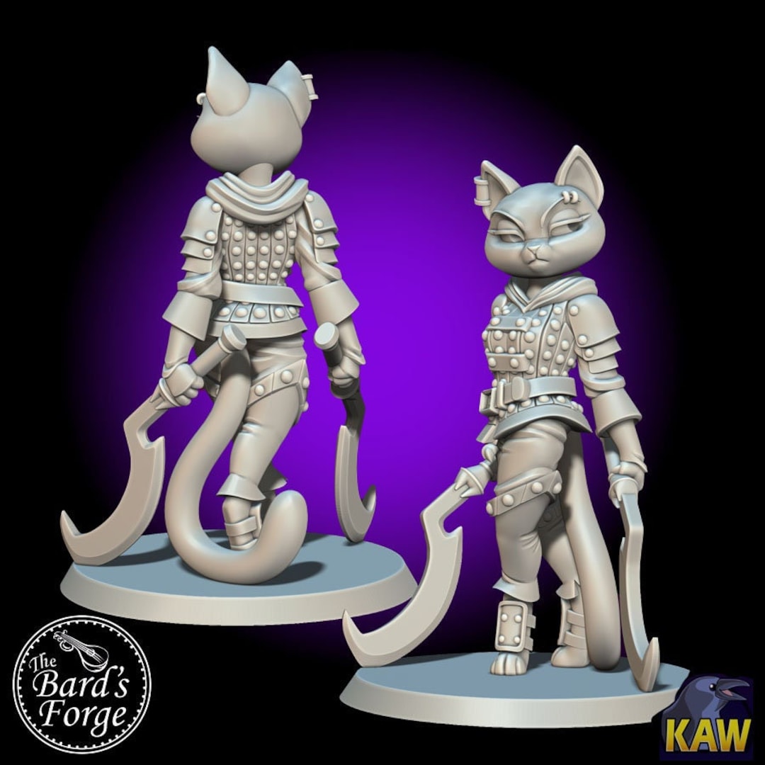 Fighter Female Cat • Tabaxi • Catfolk • KAW • Miniature • 3D Resin ...
