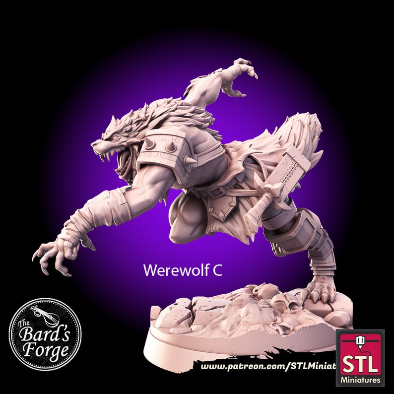 Werewolf C Lycanthrope 3D Resin Printed Miniature 28-32mm Tabletop ...
