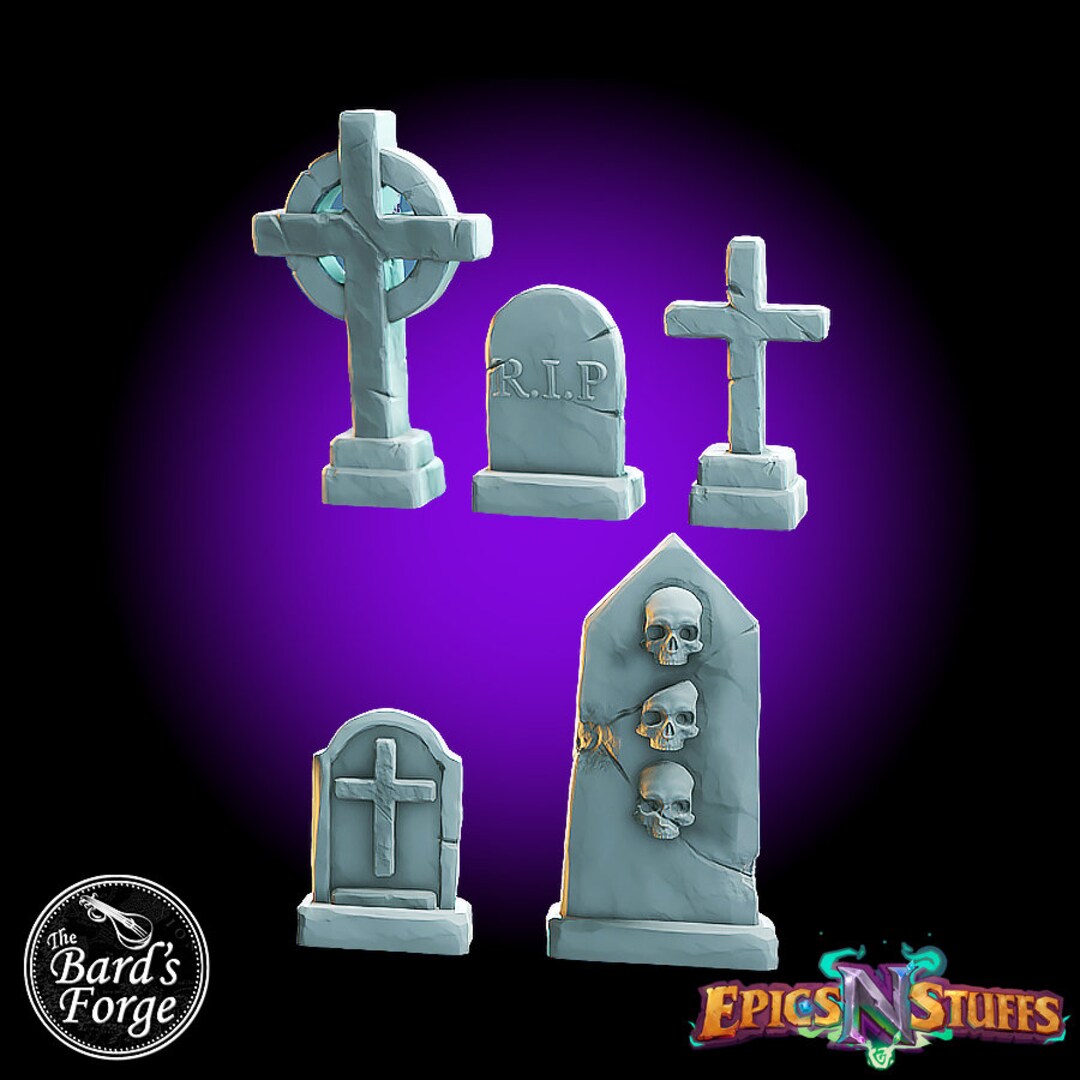 5pc Set Headstones Graveyard Scatter 3D RESIN Printed 28-32mm Tabletop ...