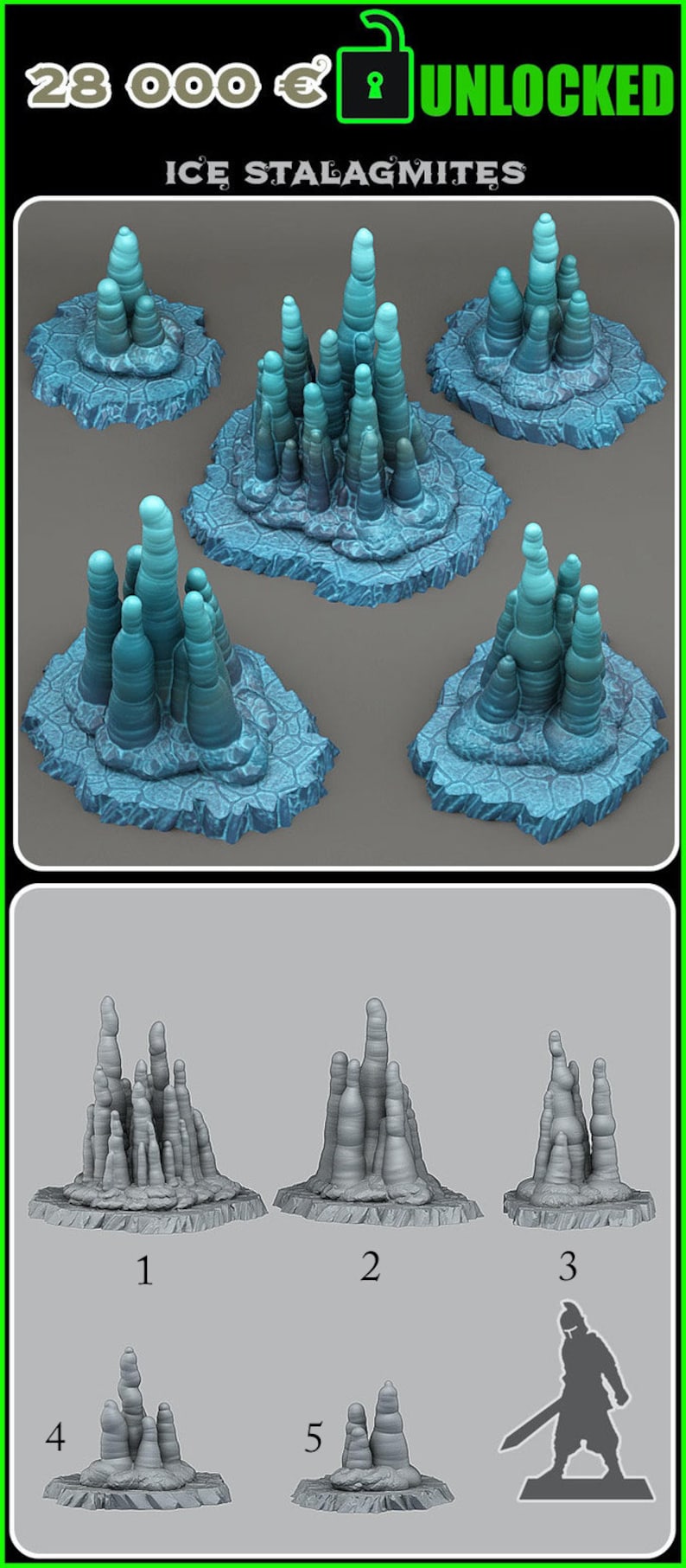 5pc Set Artic Ice Stalagmites Stones 3D RESIN Printed 28-32mm Tabletop ...