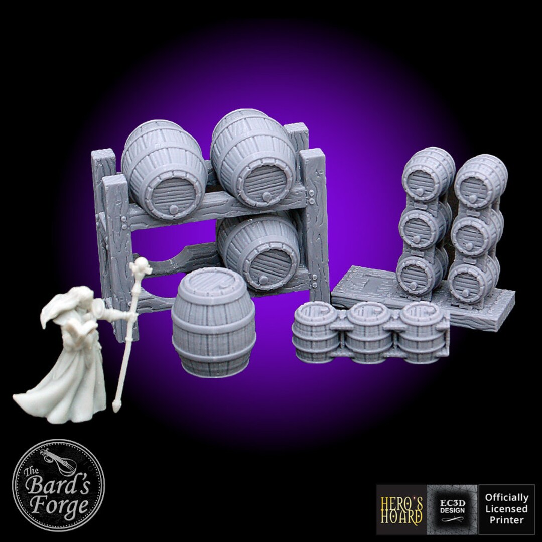 9pc Barrels and Casks W/shelves 3D Printed 28-32mm Tavern Bar ...