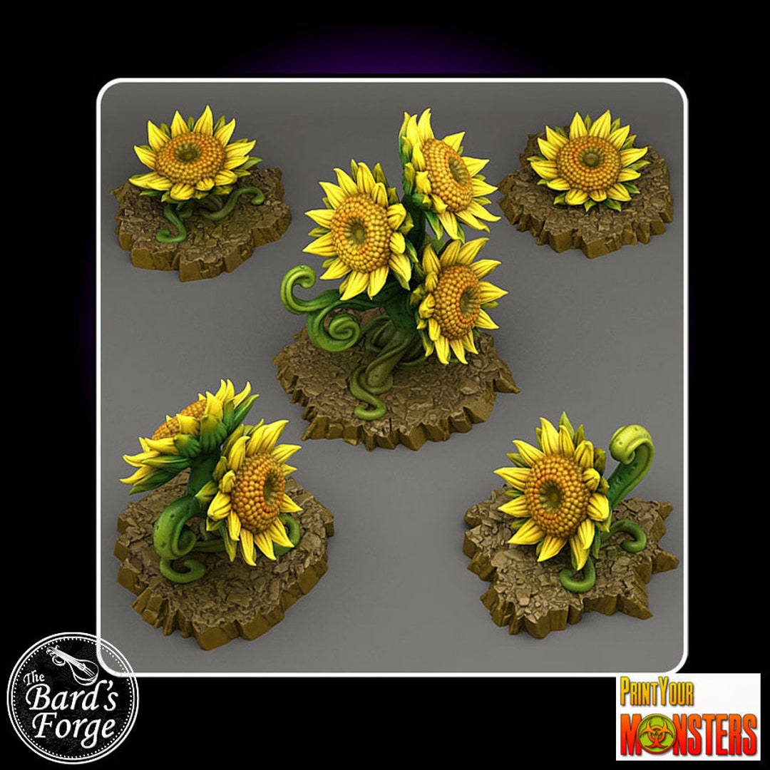 5pc Set Giant Fairy Sunflowers Plant 3D RESIN Printed 28-32mm Tabletop ...