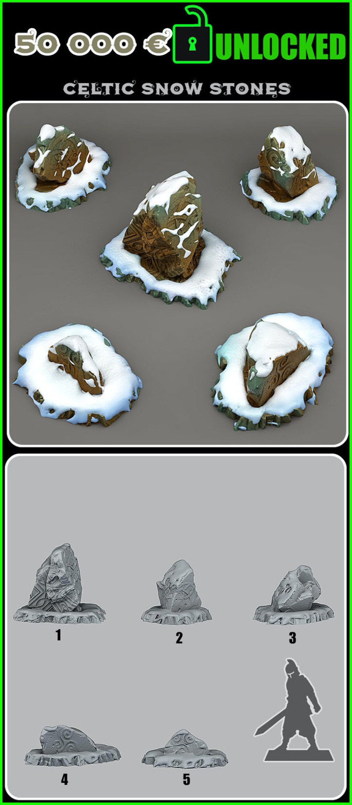 5pc Set Celtic Snow Stones 3D RESIN Printed 28-32mm Tabletop Scatter ...