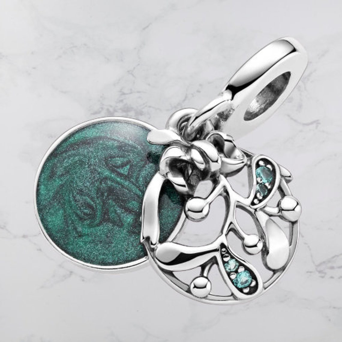 Pandora Christmas Mistletoe Dangle Charm 799229C01 Pandora - Etsy UK