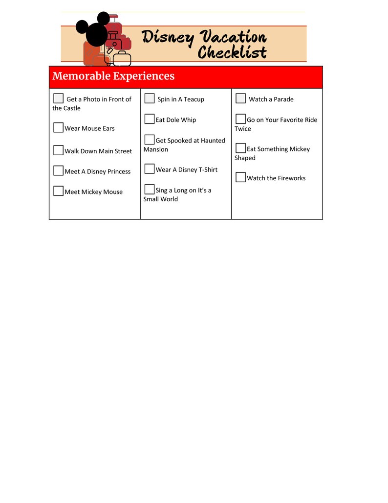 Theme Park Packing List for Trip Planning Packing List - Etsy