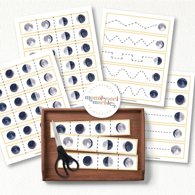 Moon Phases Mini Bundle | Montessori Science | Tracing Cutting Strips ...