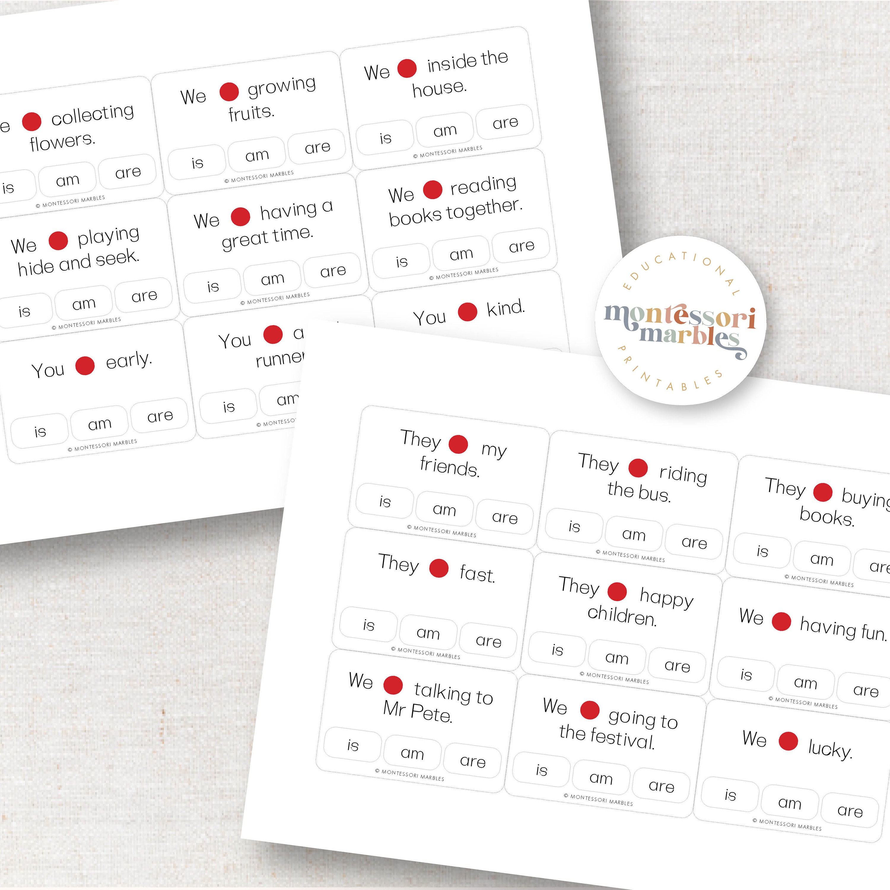 Grammar Be-verb Activity Cards | Montessori Language | Grammar ...