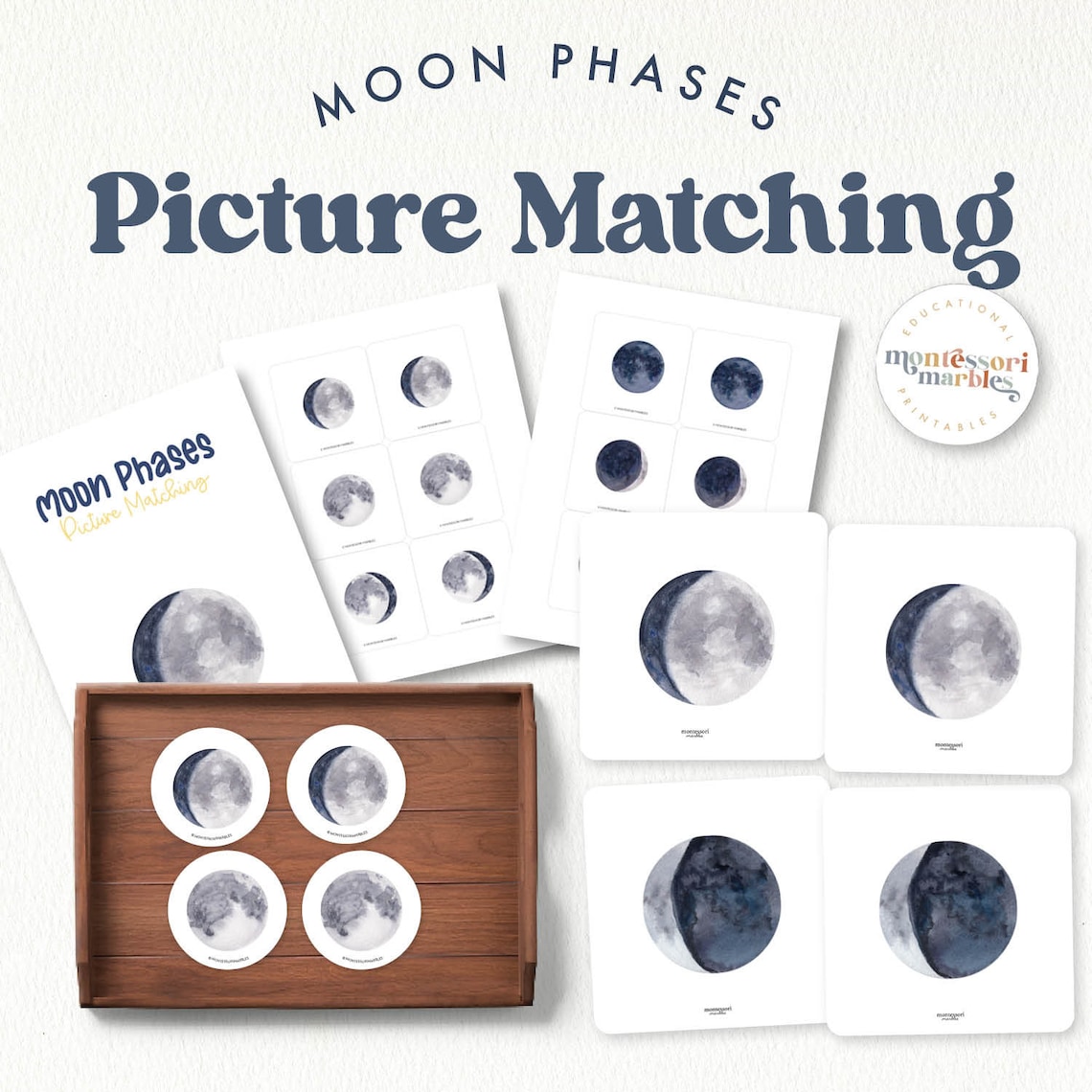 Moon Phases Picture Matching Cards | Montessori Science | Lunar Cycle ...