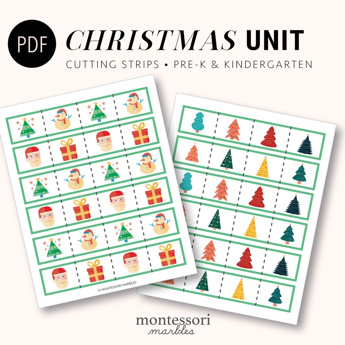 Christmas Cutting Strips Fine Motor Activity for Montessori | Etsy