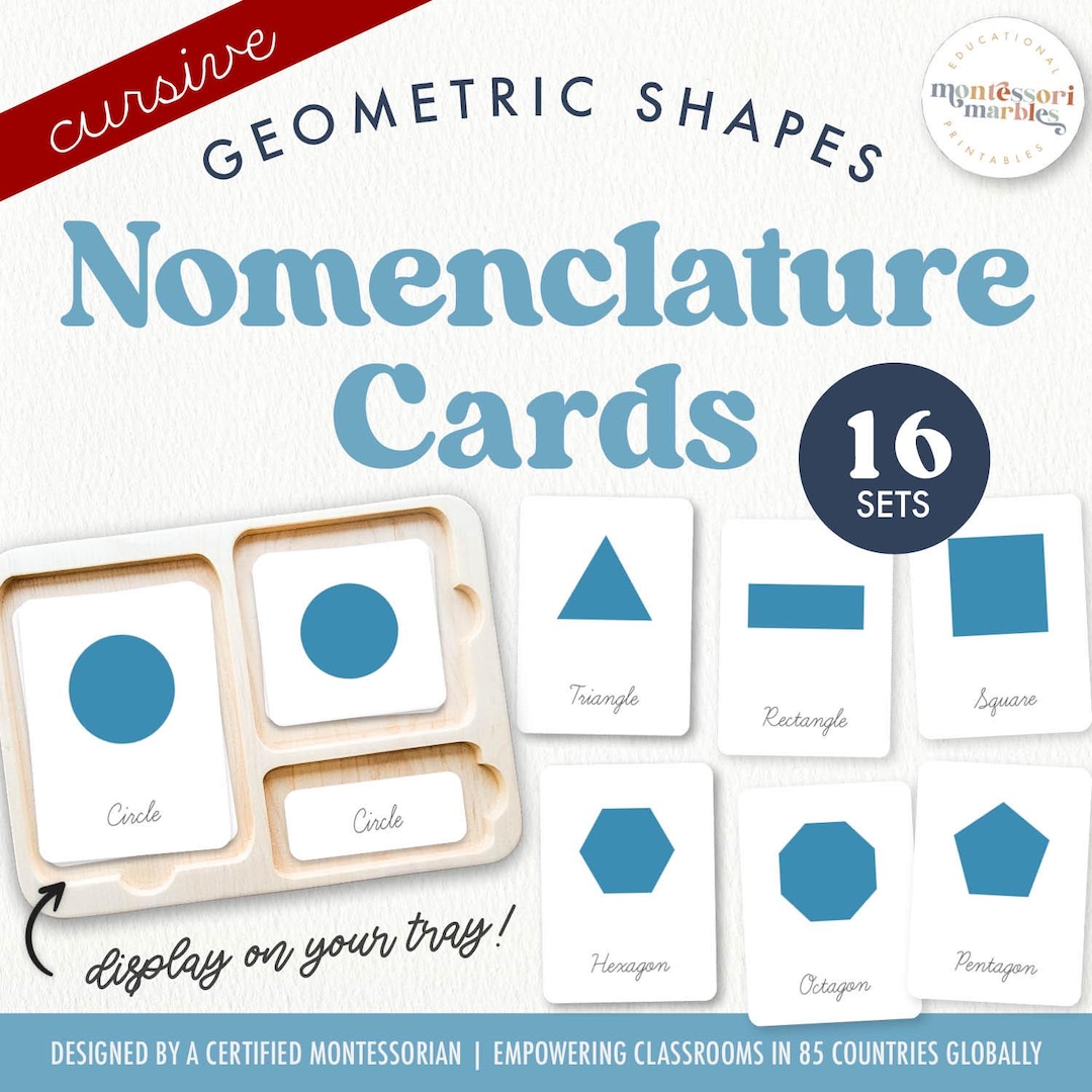 GEOMETRIC SHAPES Montessori Nomenclature Cards in Cursive | Learn ...