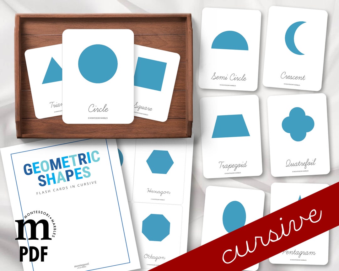 SHAPES Cursive Flash Cards Montessori Inspired Printable for - Etsy