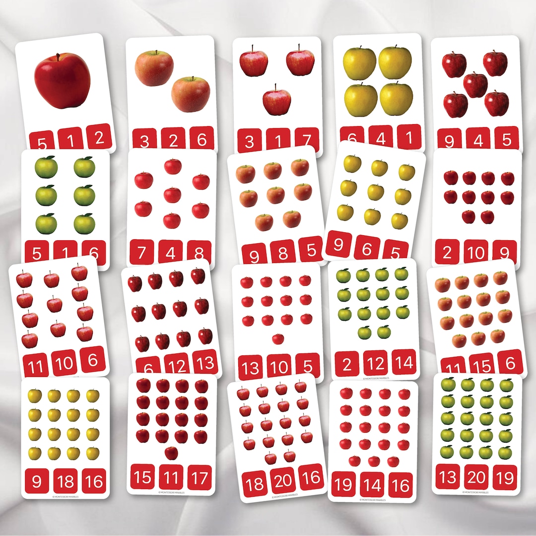APPLES Counting 1 to 20 Flash Cards, Kindergarten Math, Learn to Count ...