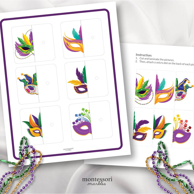 MARDI GRAS Symmetry Matching Puzzle Montessori Inspired - Etsy