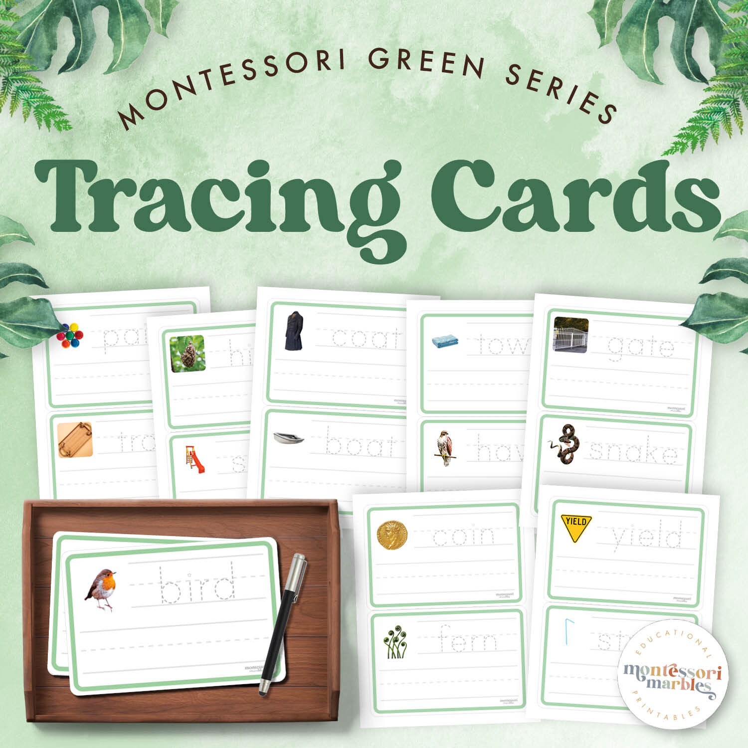 MONTESSORI GREEN Series Tracing Cards Tracing Words Consonant Blends ...