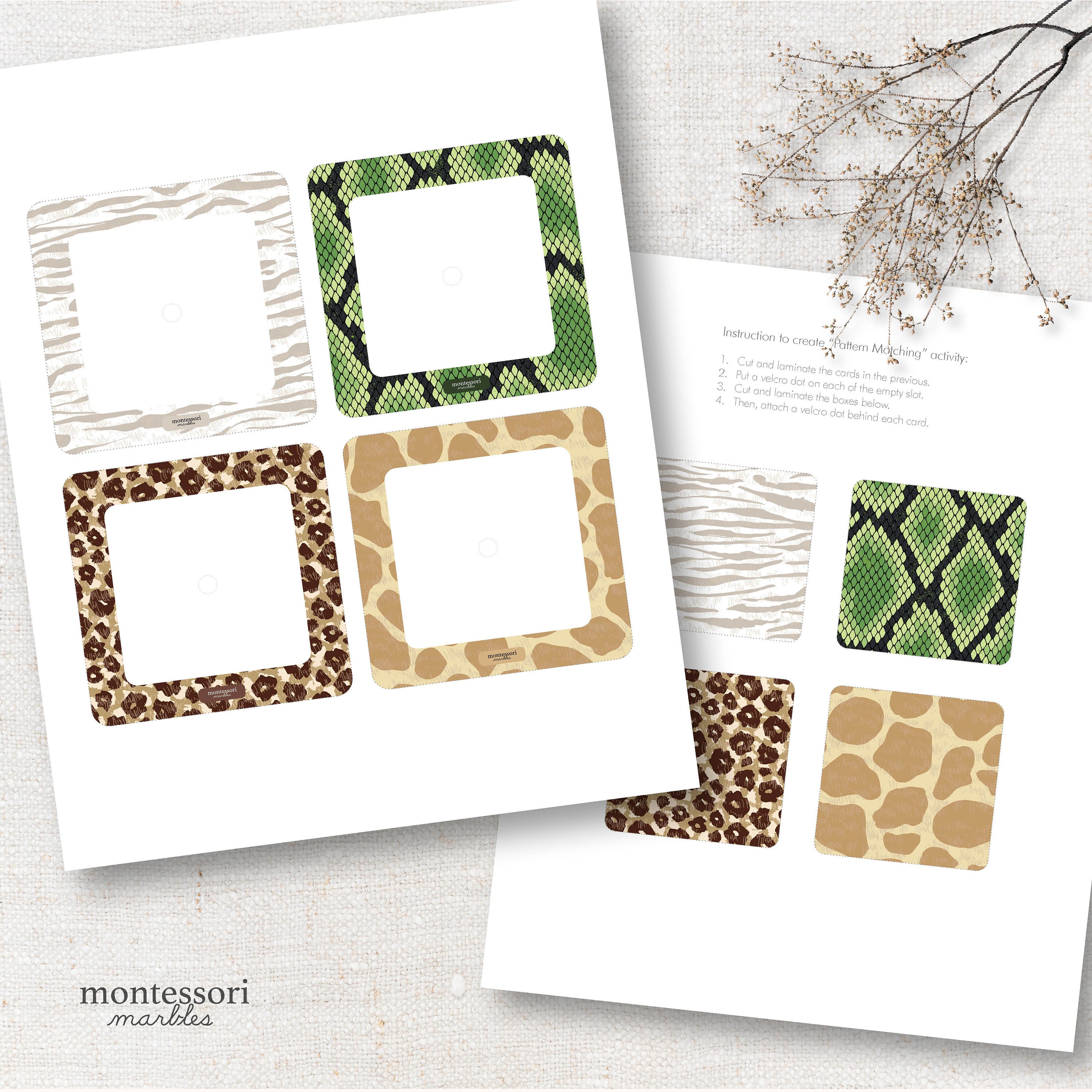 SAFARI & JUNGLE ANIMALS Pattern Matching Puzzle Activity Montessori ...
