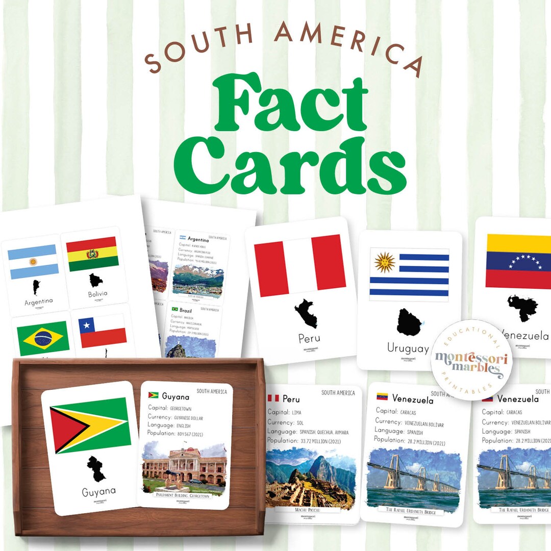 SOUTH AMERICA Fact Cards With Watercolor Painting | Montessori Inspired ...