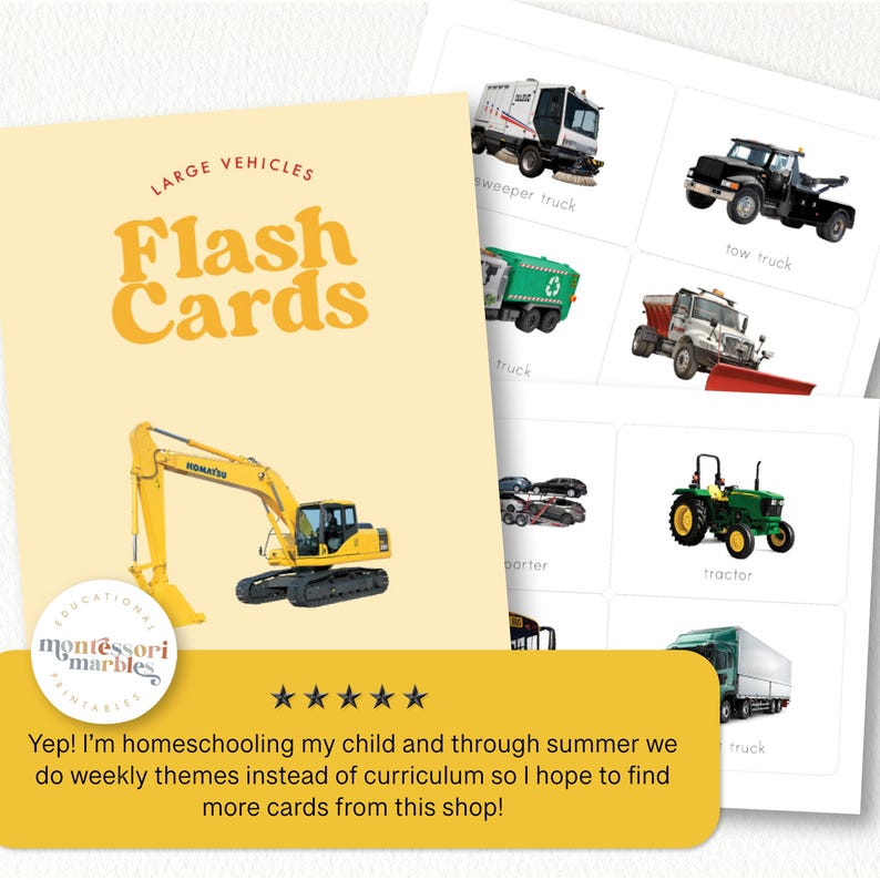 Large Vehicles Flash Cards | Construction & Public Service Trucks ...