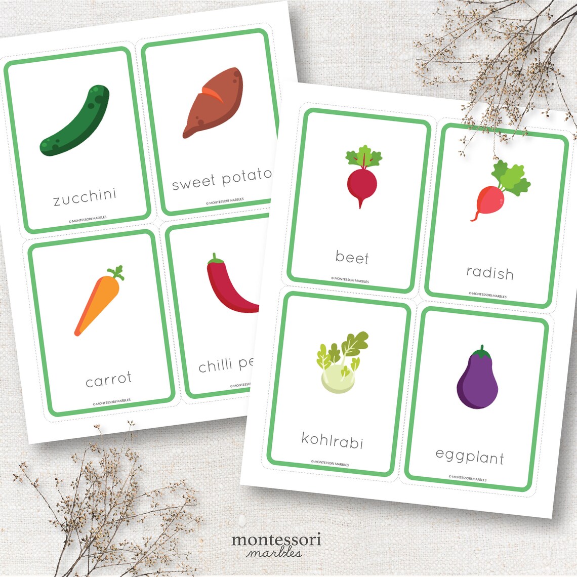 VEGETABLE Flash Cards Montessori Resources Preschool Prek - Etsy