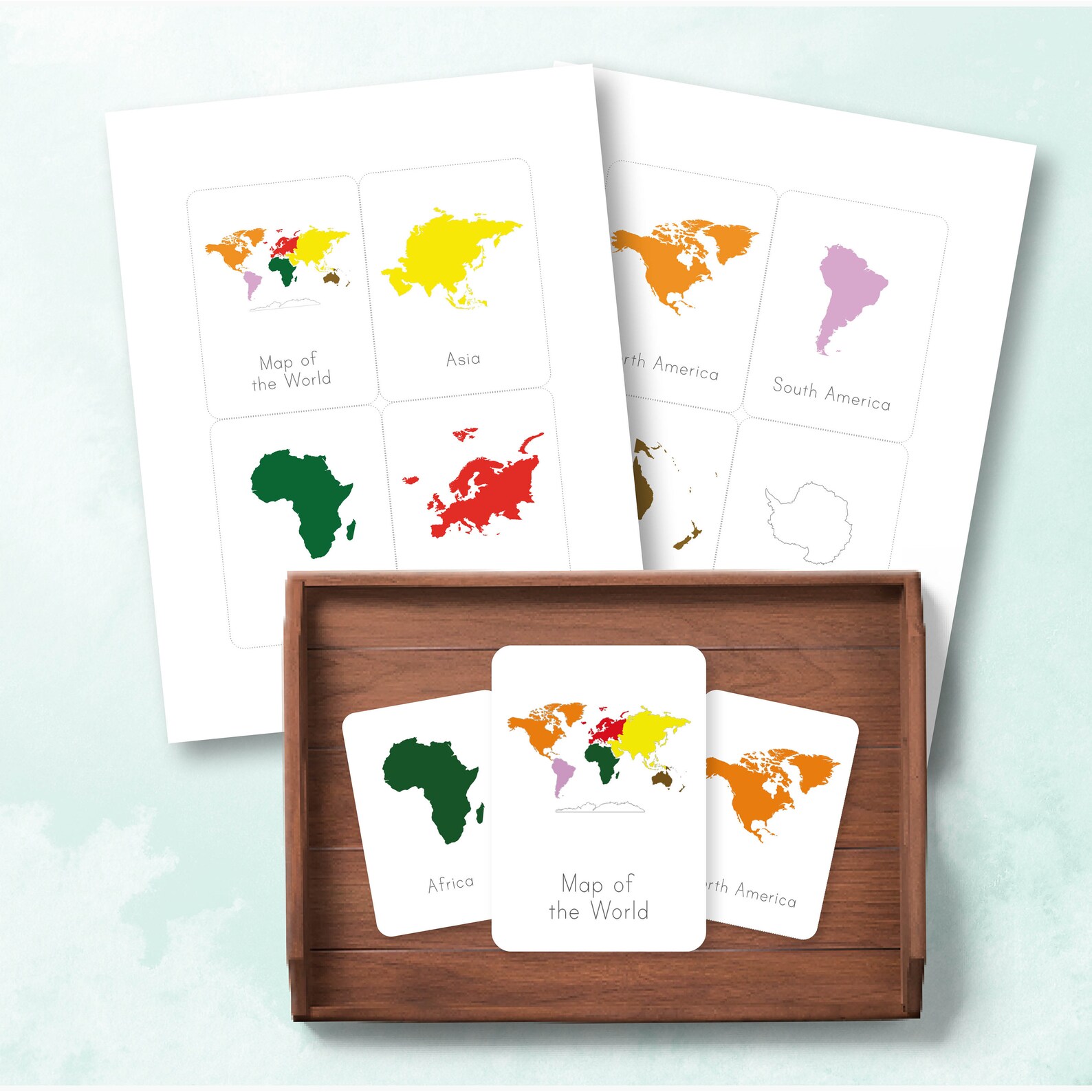 SEVEN CONTINENTS Flash Cards Montessori Resources, Social Studies, Asia ...
