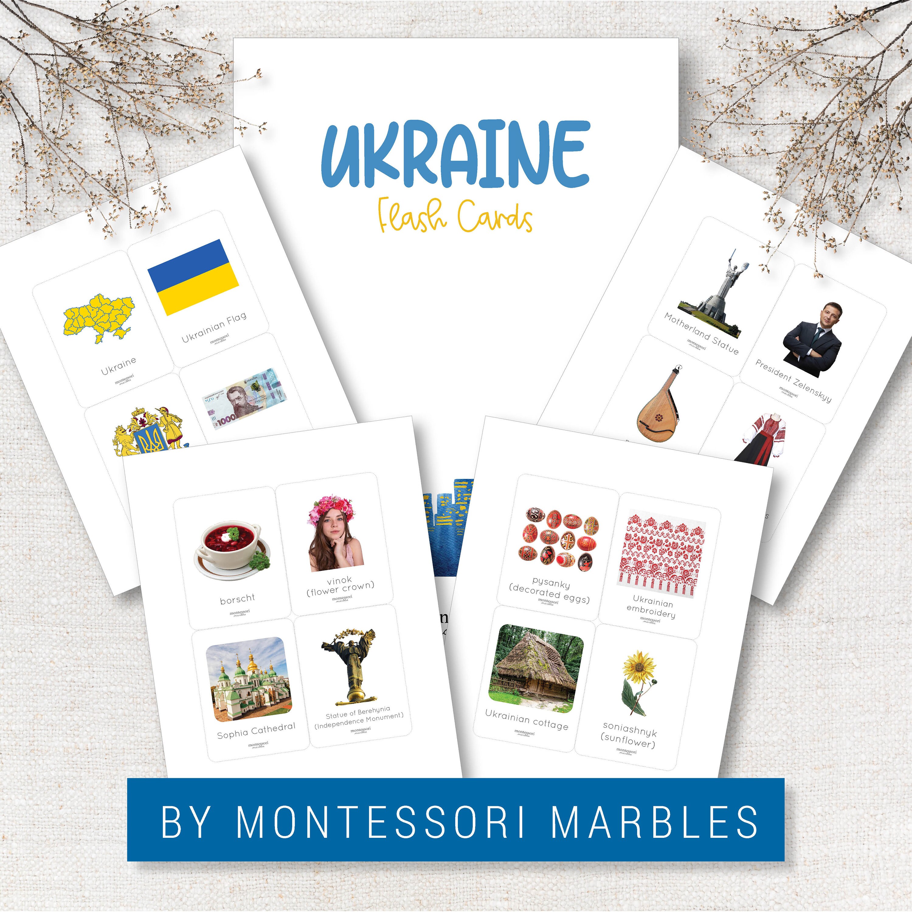 UKRAINE Flash Cards Montessori Inspired Printable With Real Pictures ...