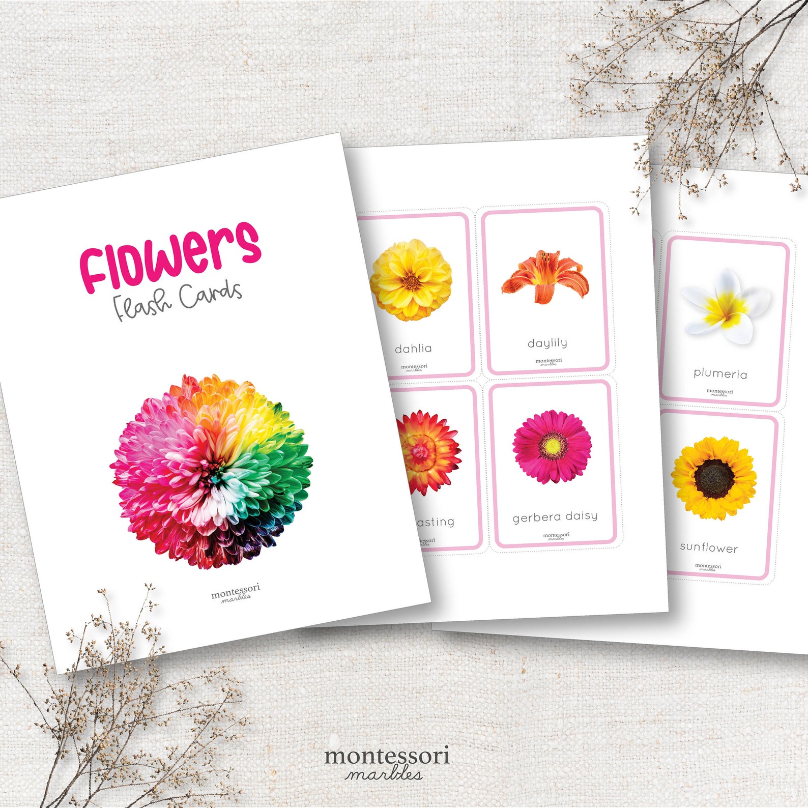 SPRING FLOWERS Flash Cards Montessori Inspired Printable - Etsy