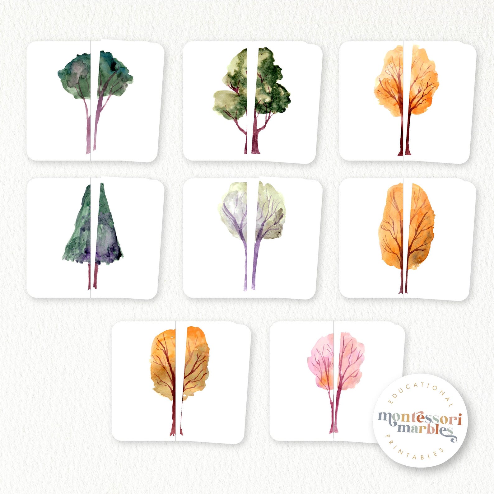Tree Symmetry Puzzles Printable | Montessori Two-piece Matching ...