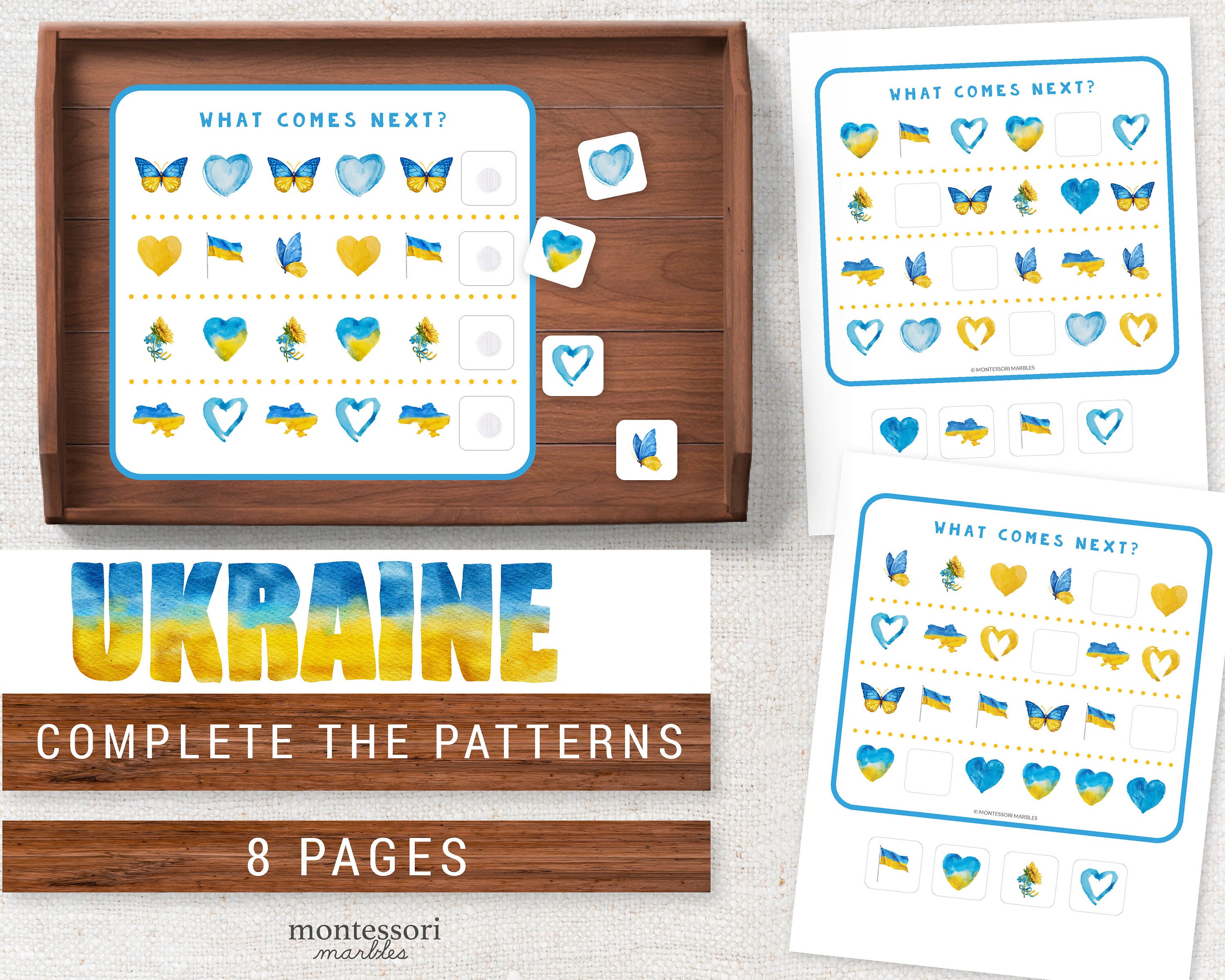 UKRAINE THEME Complete the Patterns, Pattern Sequencing, Montessori ...