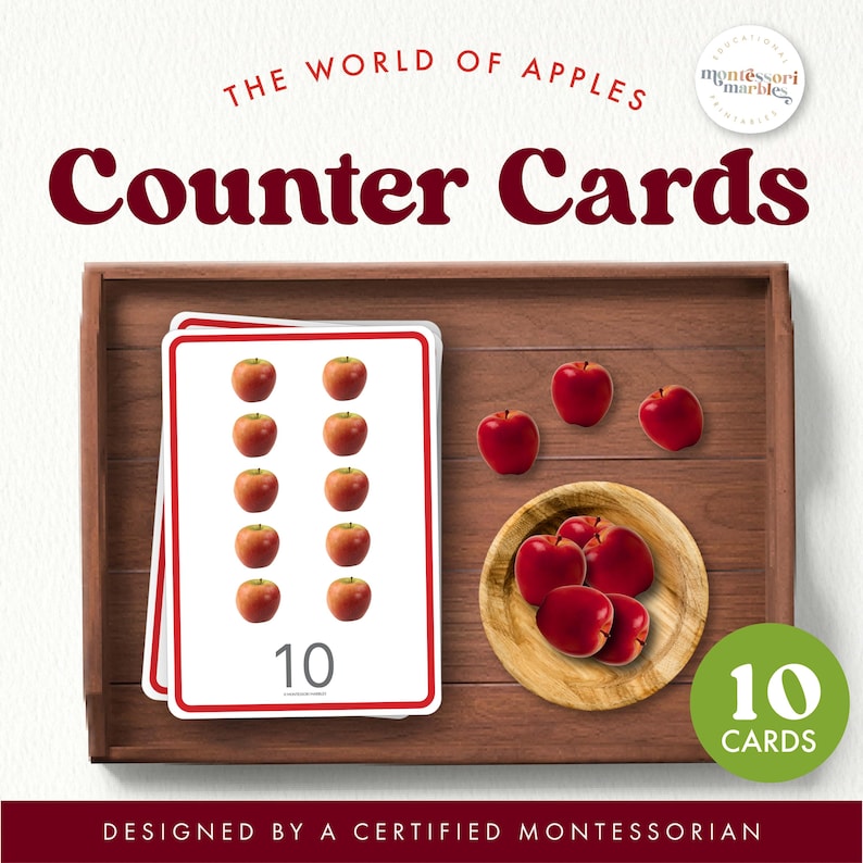Tarjetas de conteo de manzanas del 1 al 10 / Reconocimiento de números ...