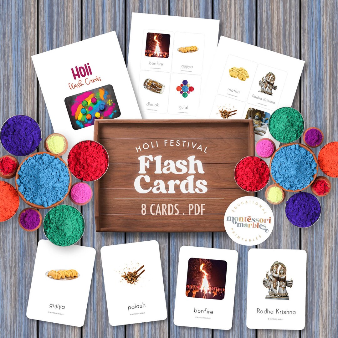 HOLI FESTIVAL Flash Cards Montessori Inspired Printable Festival of ...