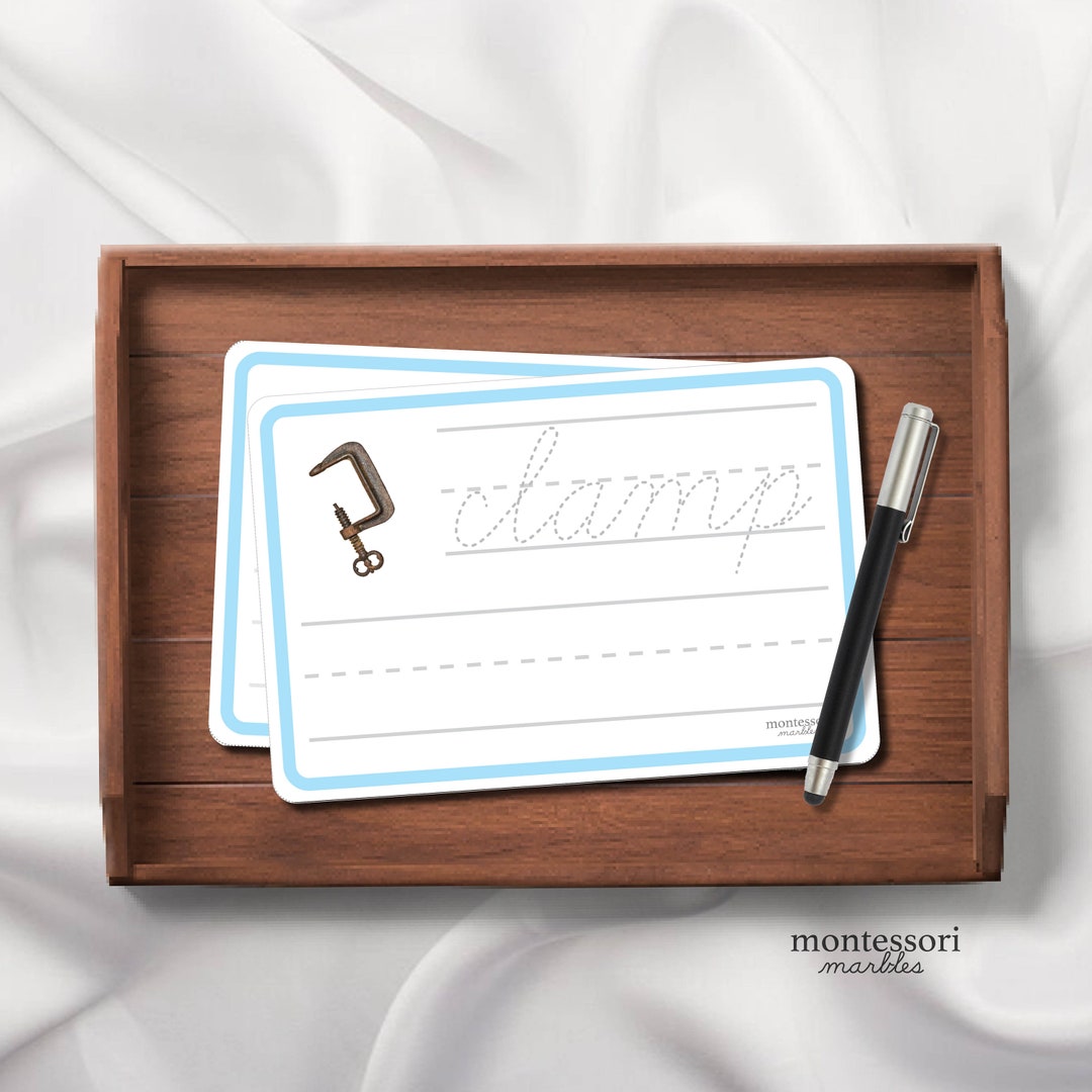 CURSIVE MONTESSORI BLUE Series Tracing Cards Tracing Words - Etsy