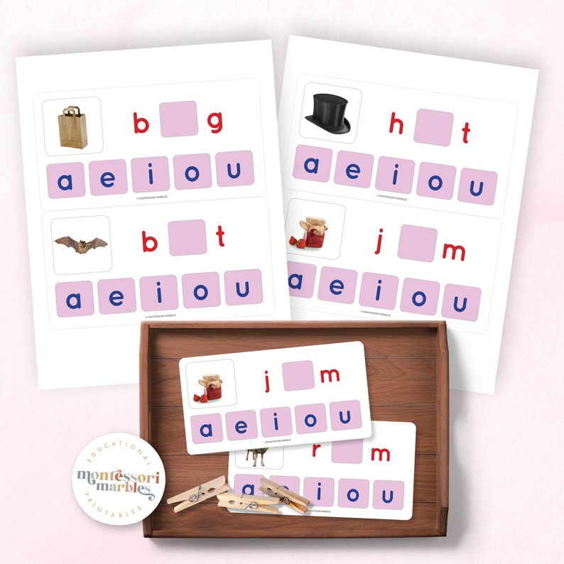 Pink Series Missing Vowels Cards Bundle | Montessori Language | Reading ...