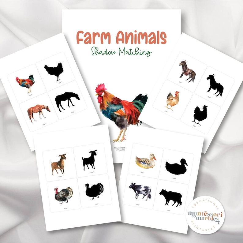 Farm Animals Shadow Matching Game | Montessori Visual Skills ...