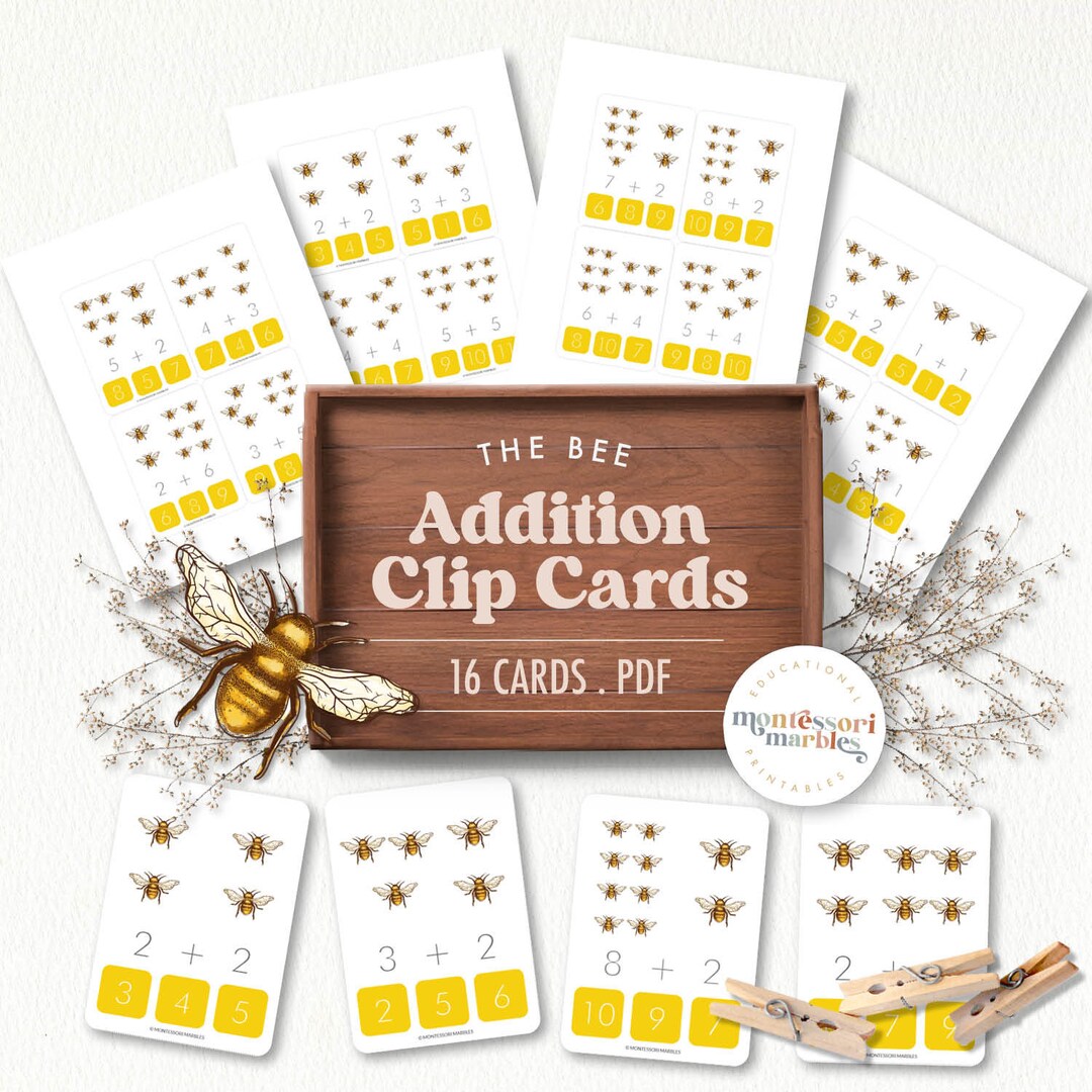 BEE UNIT Addition Clip Cards, Simple Addition for Kindergarten, Prek ...