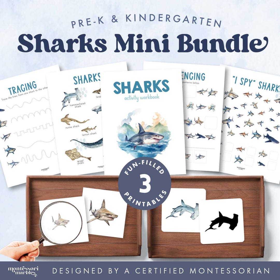 Sharks Mini Bundle | 3 Ocean Activities | Montessori Ages 3-6 | Shark ...