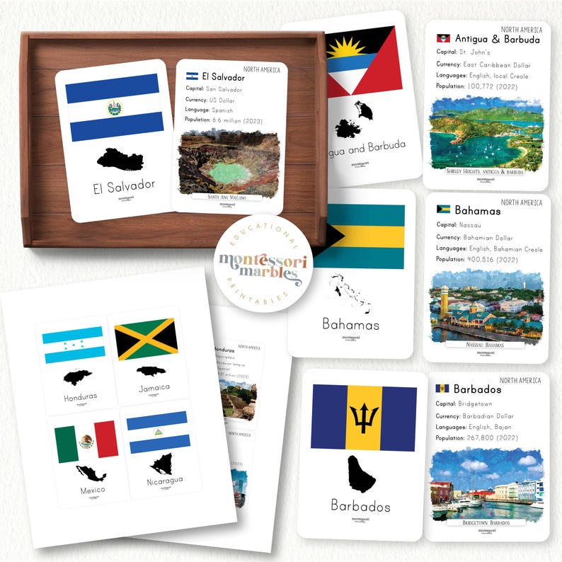 Countries and Flags Flash Cards | Watercolor Landmarks | Montessori ...