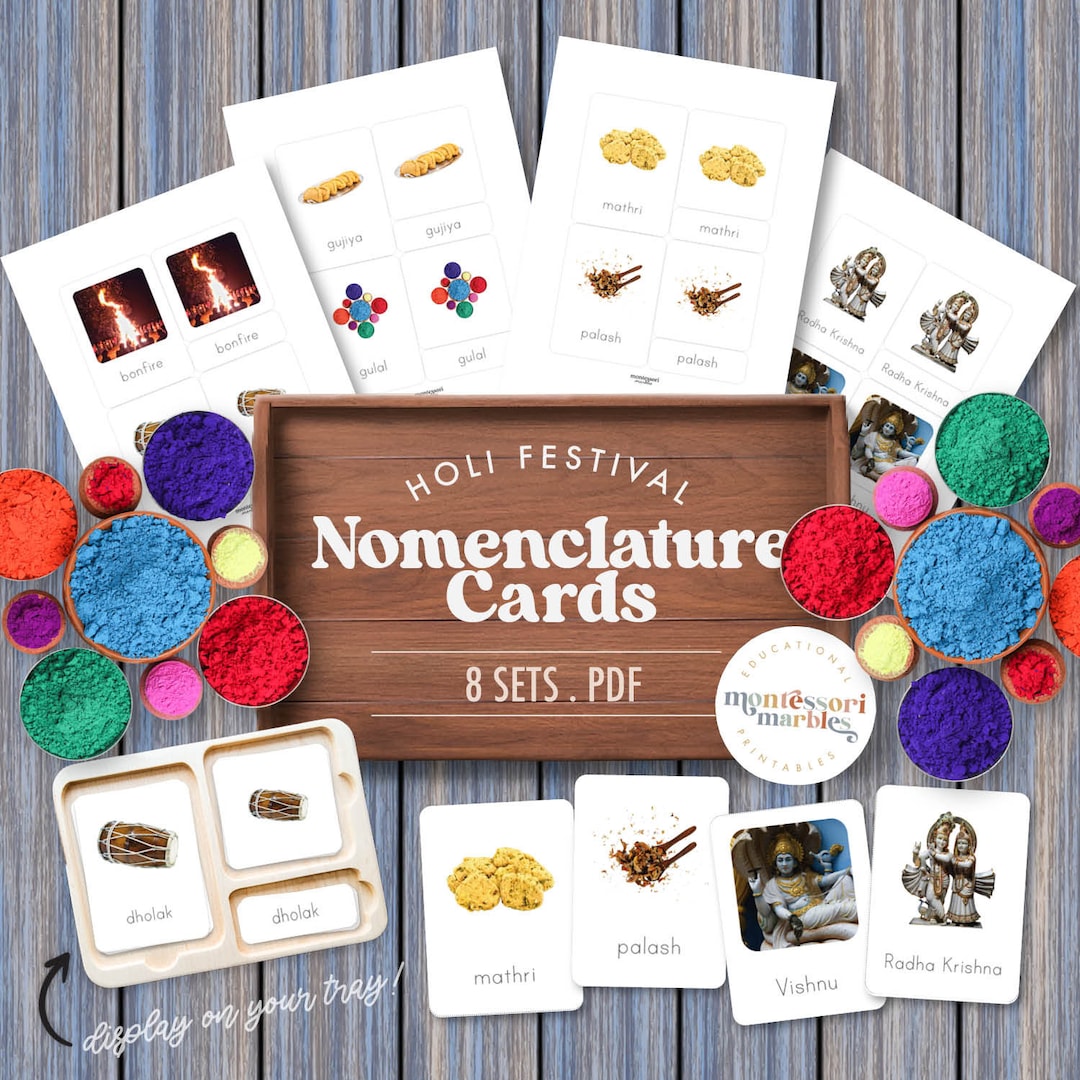 HOLI FESTIVAL Nomenclature Cards Montessori Inspired Printable Festival ...