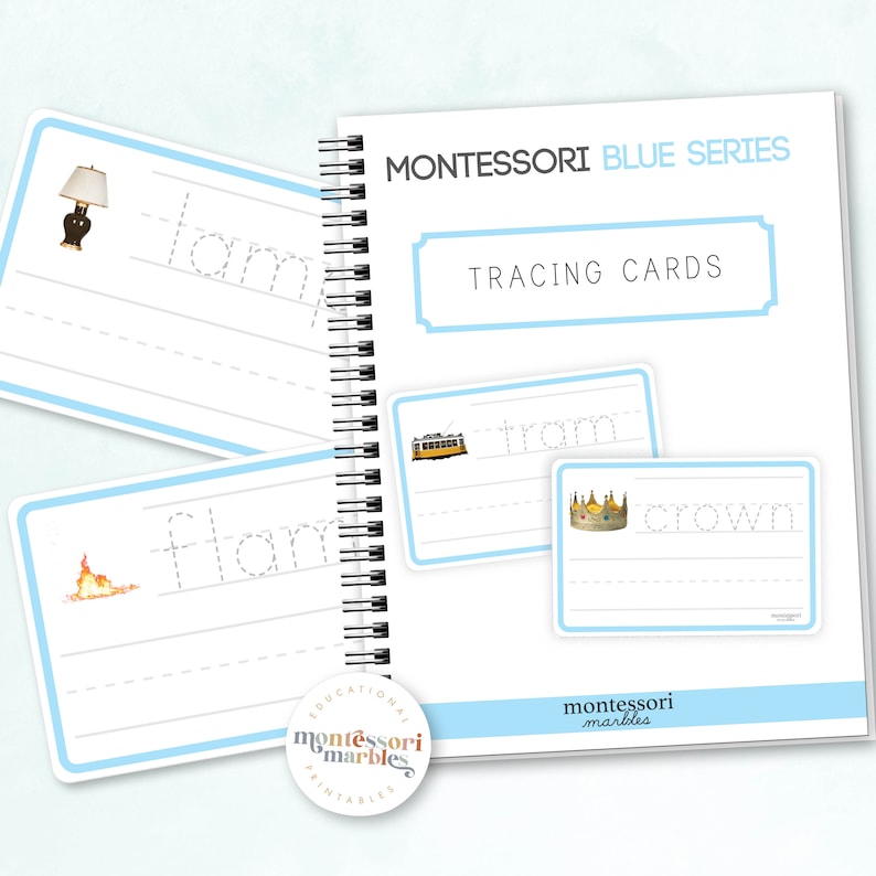 MONTESSORI BLUE Series Tracing Cards Tracing Words Consonant Blends ...
