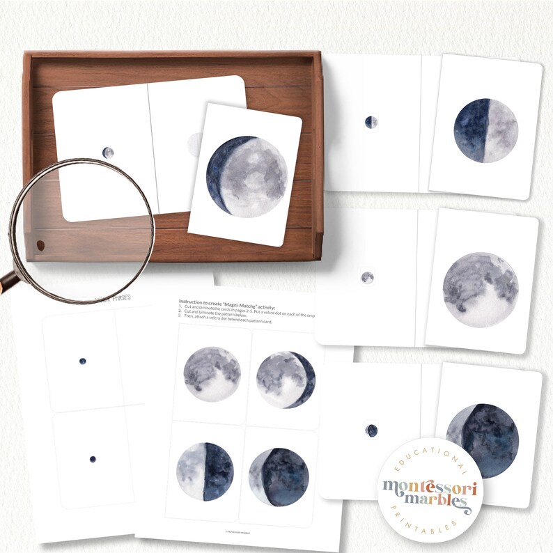 Moon Phases Matching Game | Montessori Science | Lunar Cycle Elementary ...