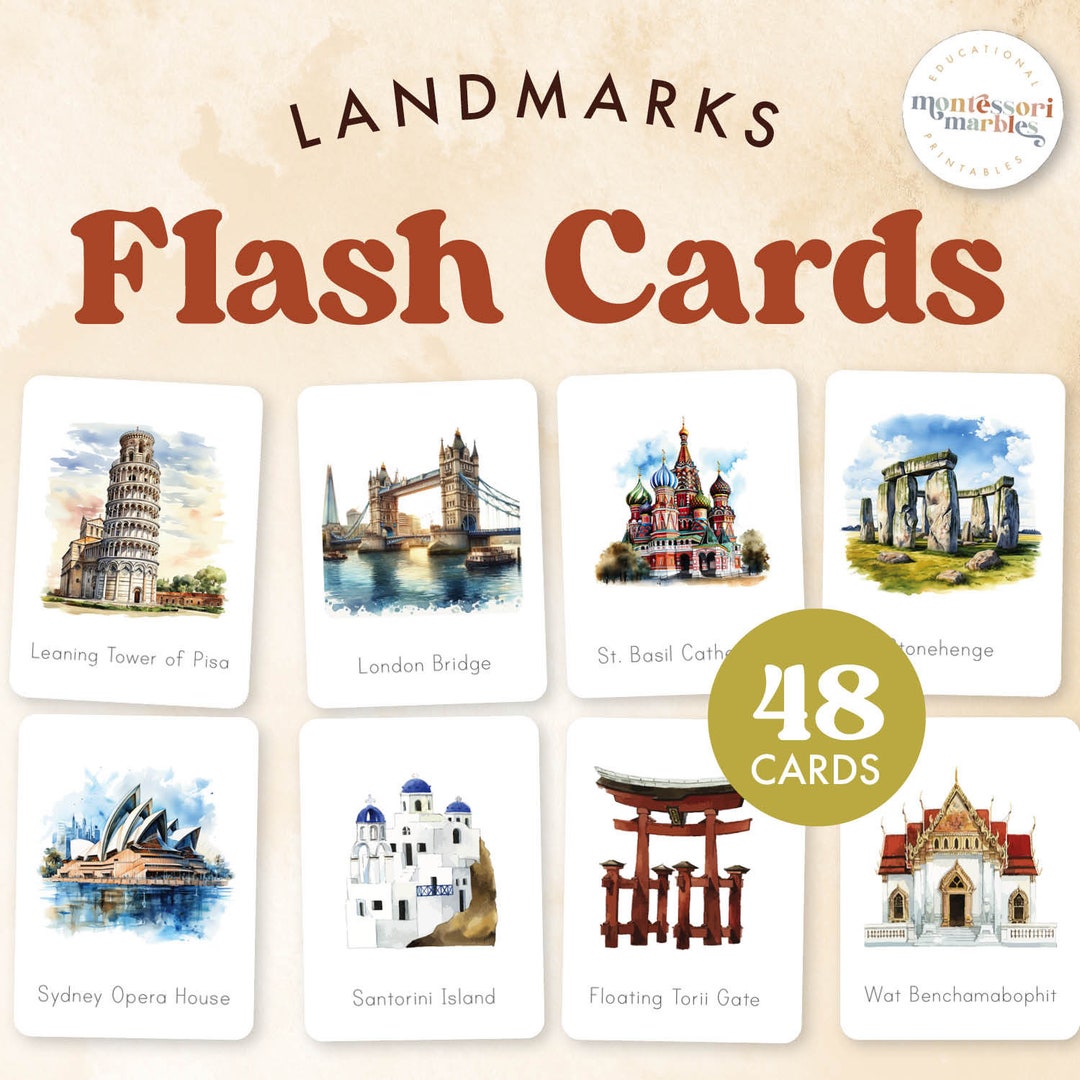 LANDMARKS Flash Cards | Montessori Inspired Printable | Popular ...