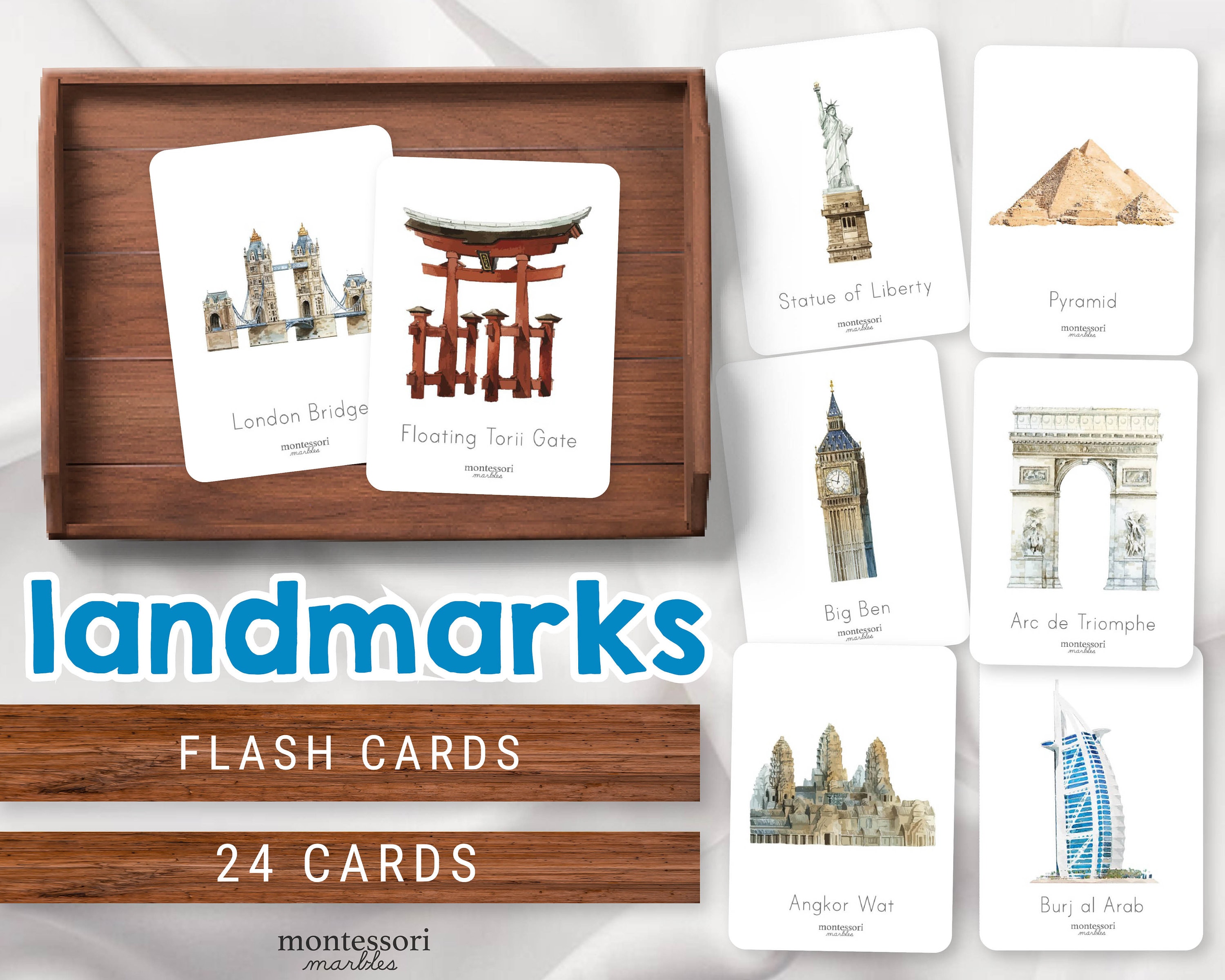 LANDMARKS Flash Cards montessori Inspired Printable Famous - Etsy Australia