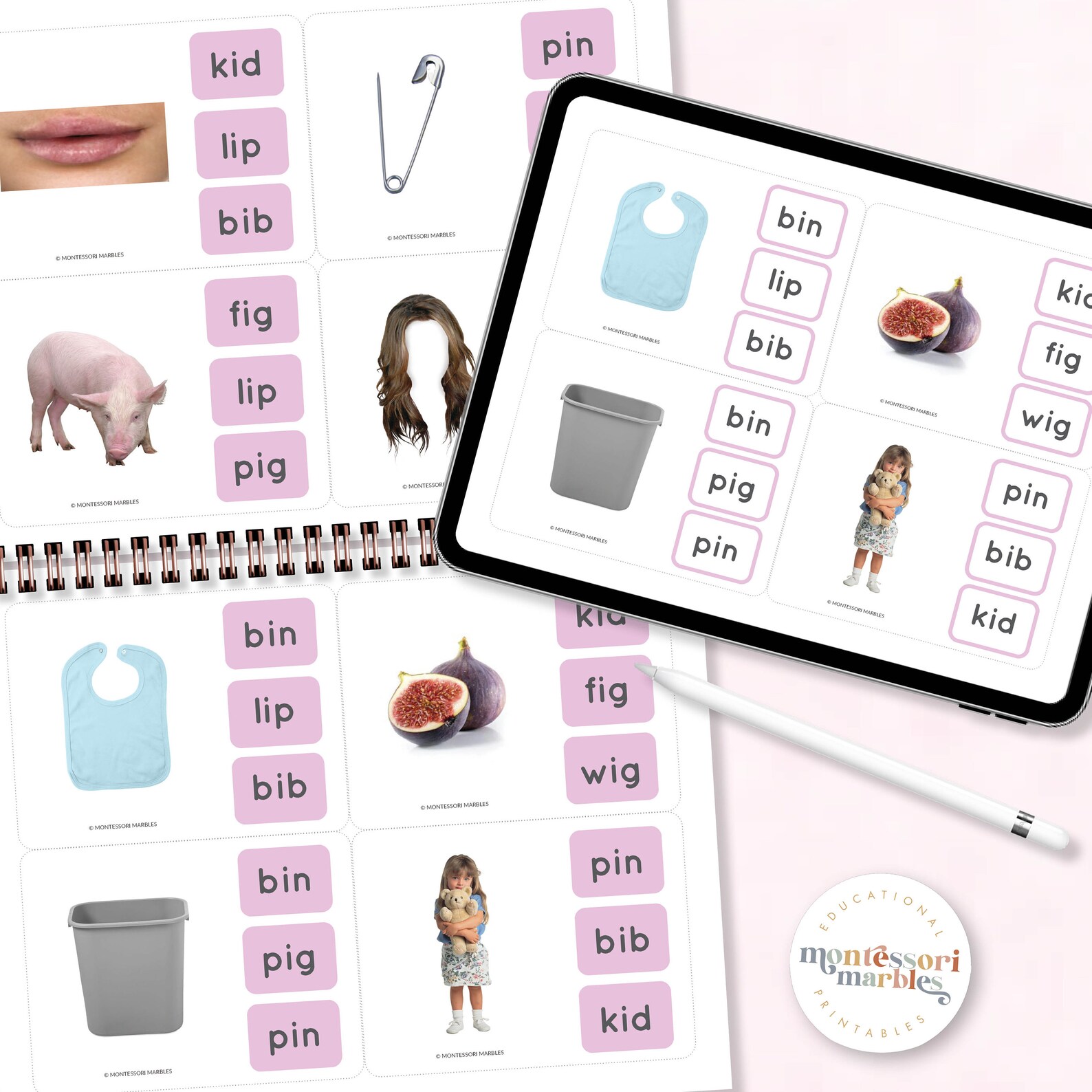 Pink Series Short I Word Cards | Montessori Language | CVC Words ...
