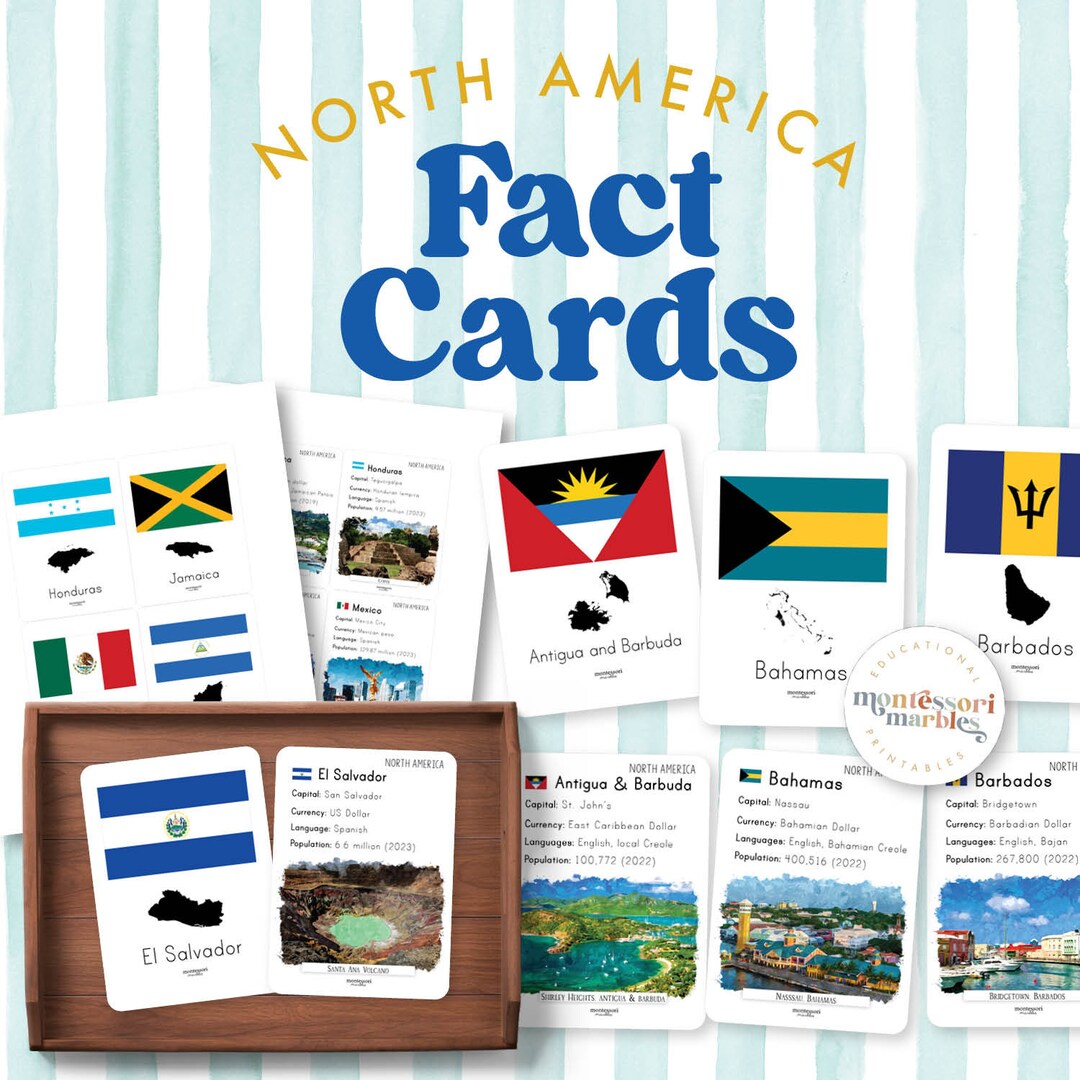 NORTH AMERICA Fact Cards With Watercolor Painting | Montessori Inspired ...