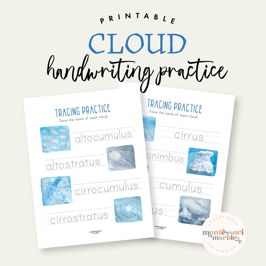 CLOUD Tracing Activities Handwriting Practice Montessori Inspired ...
