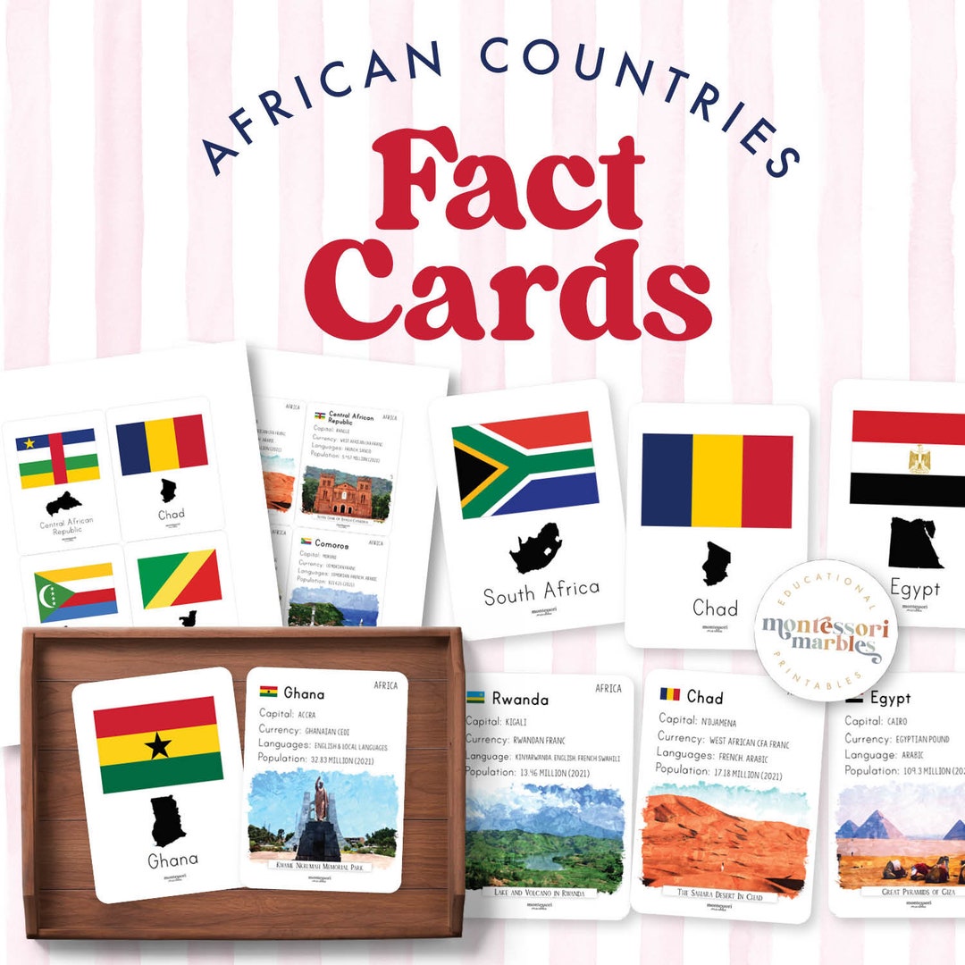 AFRICA Fact Cards With Watercolor Painting of Landmarks | Montessori ...